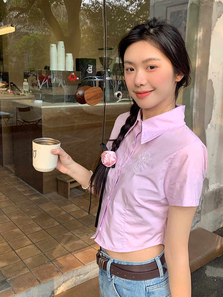 white julyเสื้อเชิ้ตผู้หญิง เสื้อเบลาส์ผู้หญิง เสื้อน่ารักแขนสั้น เสื้อ ...