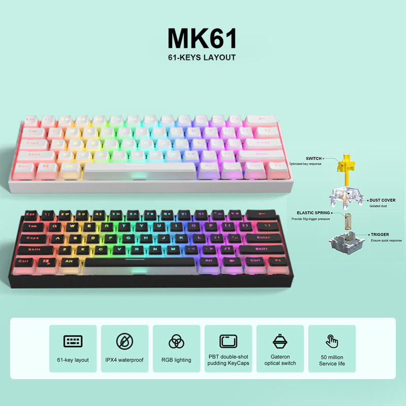 Gamakay MK61 Type-C NKRO ร้อน Swapple แป้นพิมพ์แบบมีสายแบ็คไลท์ RGB PBT ...