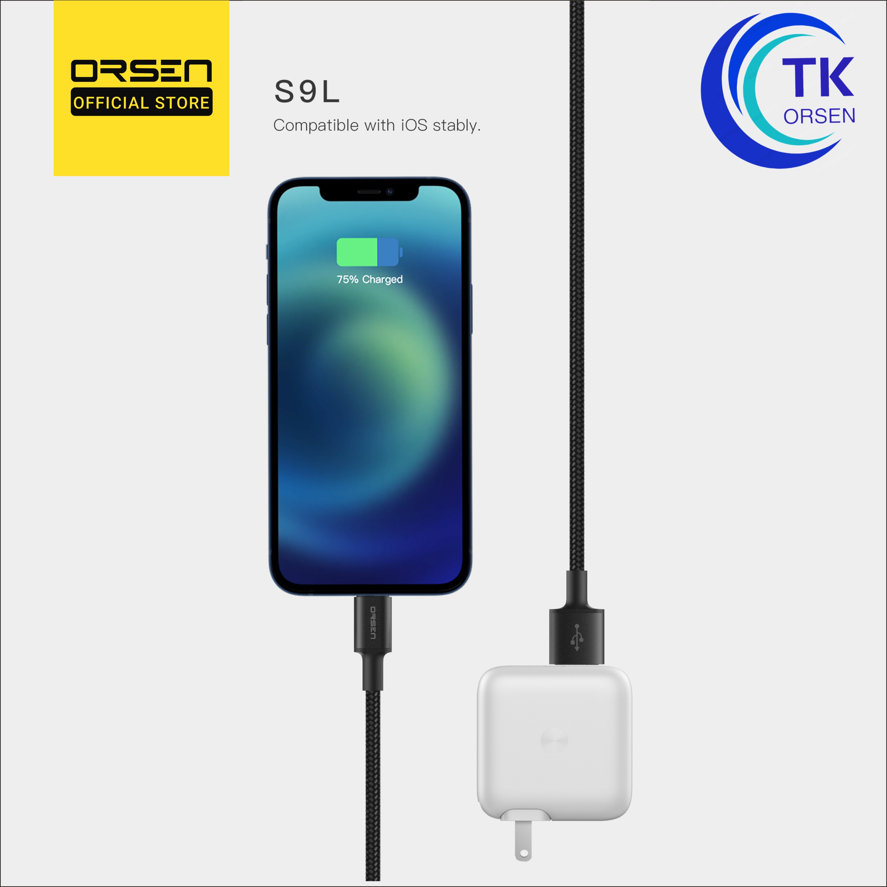 Orsen by Eloop S9 / S9L / S9M / S9C สายชาร์จ ไนลอนถัก USB Data Cable 2.1A Lightning/Micro/Type-C ...