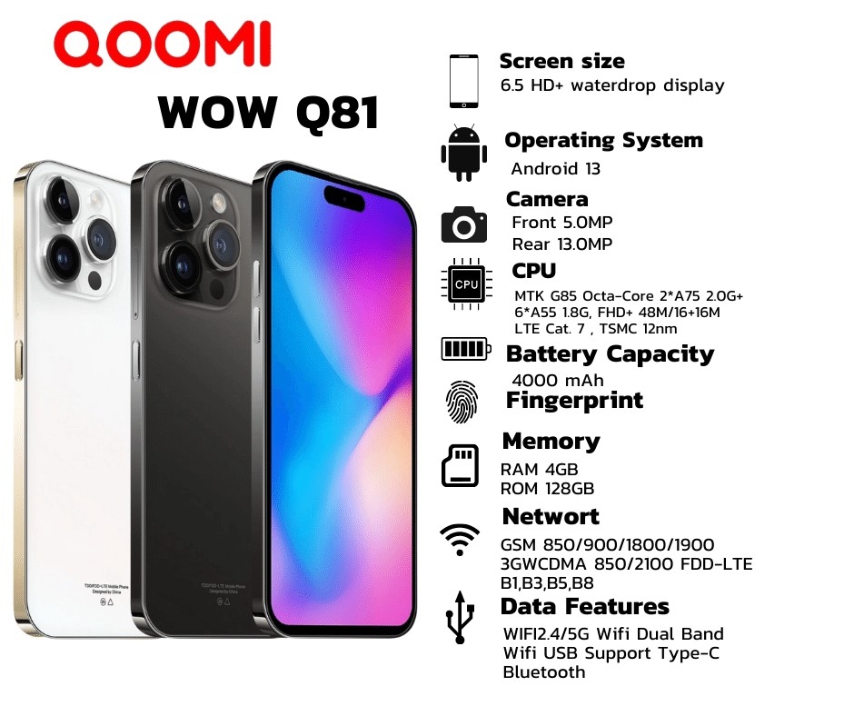 Mobile phone QOOMI WOW Q81 screen 6.5 inch Ram 4GB ROM 128GB 1 year ...
