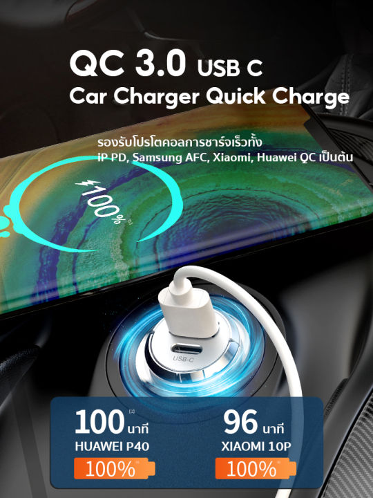 Hale HZ-01 หัวชาร์จเร็วในรถยนต์ 20W ( TypeC + USB A quick charge 3.0 ) PD Car Charger วัสดุโลหะ ...