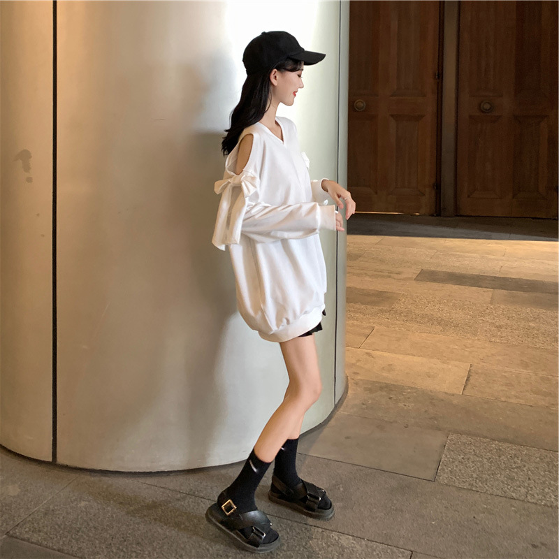 Zeus Trendy สไตล์เกาหลี การออกแบบความรู้สึกปิดไหล่คอวีโบว์กลางยาวแขนยาว ...