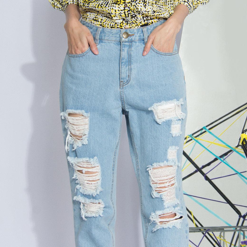 GSP Young Denim จีเอสพี กางเกงยีนส์ทรงบอย สีอ่อน แต่งรอยขาด (PT58SB ...