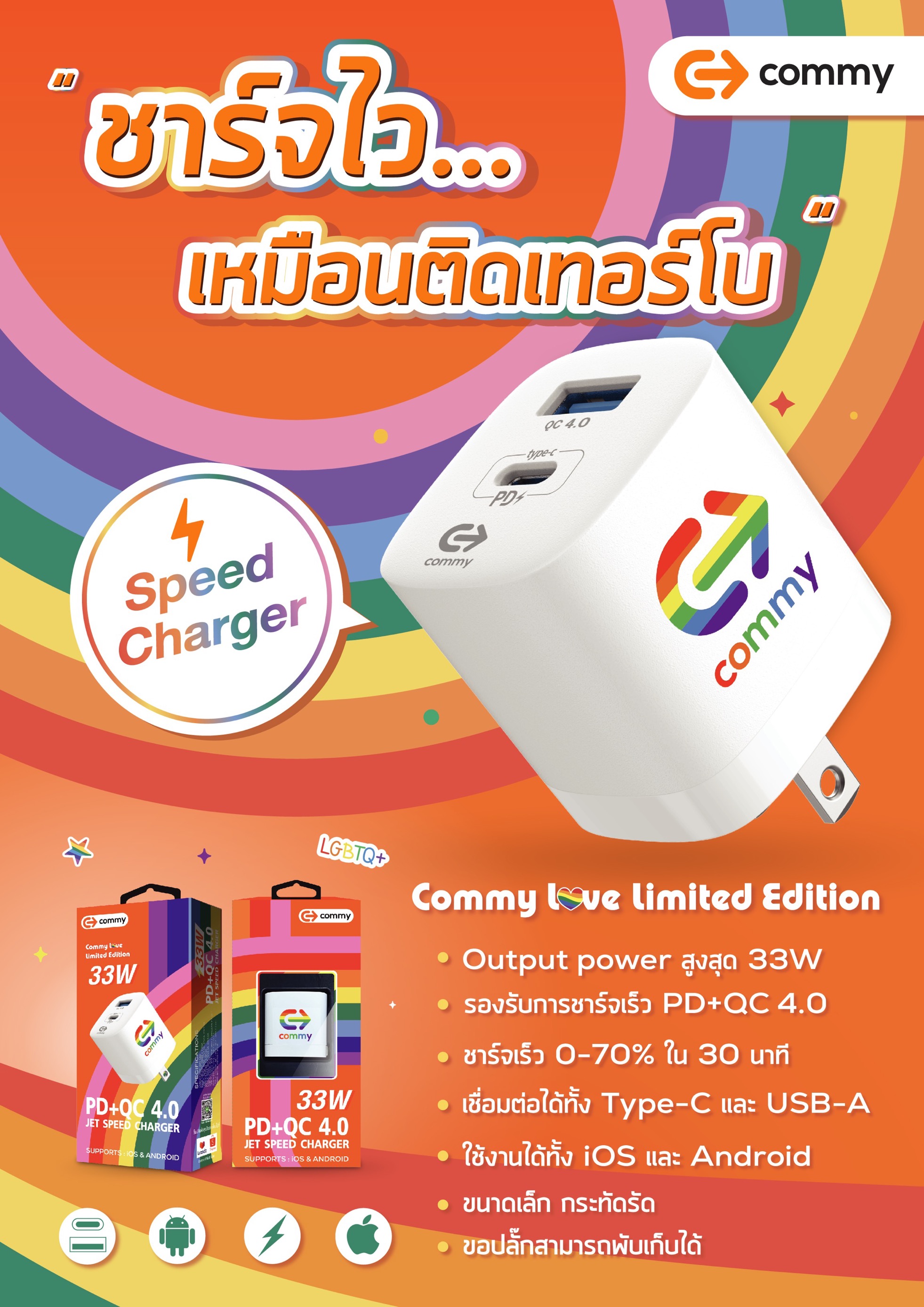เซ็ต Commy Love Limited Edition หัวชาร์จ33W Powerbank Magnetic ไร้สาย 10000 mAh - Commy - ThaiPick