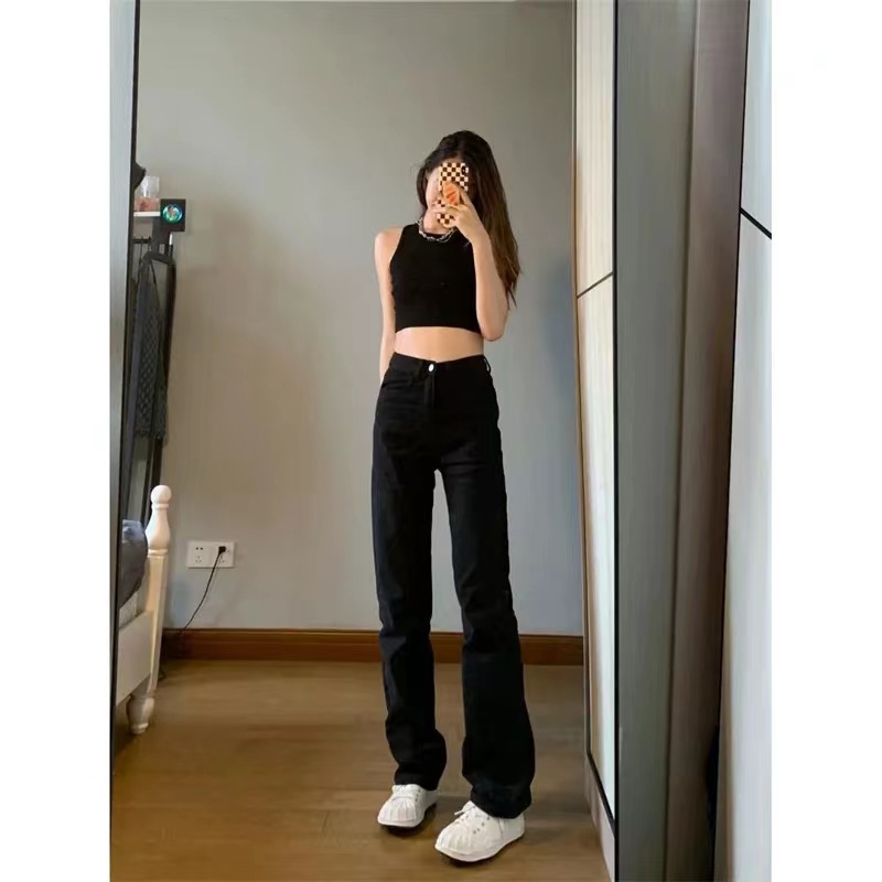 CYGY แฟชั่นกางเกงยีนส์เอวสูง ขากระบอกใหญ่ วินเทจ ผ้ายีนส์แท้ รุ่น ...