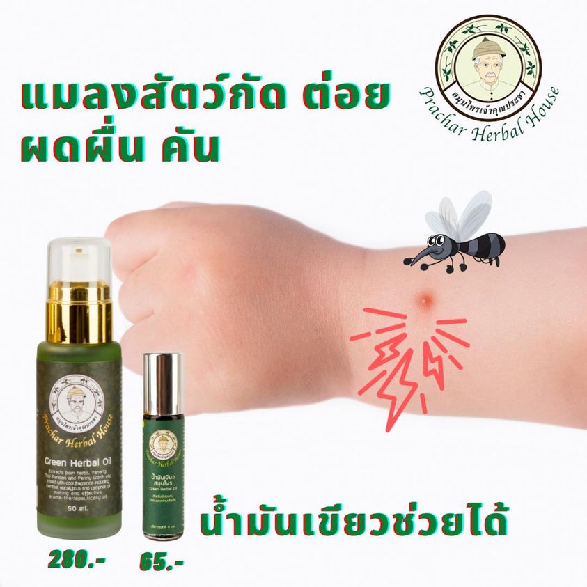 น้ำมันเขียวสมุนไพร แก้ปวดเมื่อย เคร็ดขัดยอก ฟกช้ำ ดำเขียว ผดผื่น เจ้าคุณประชา ขนาด 50 ml ...
