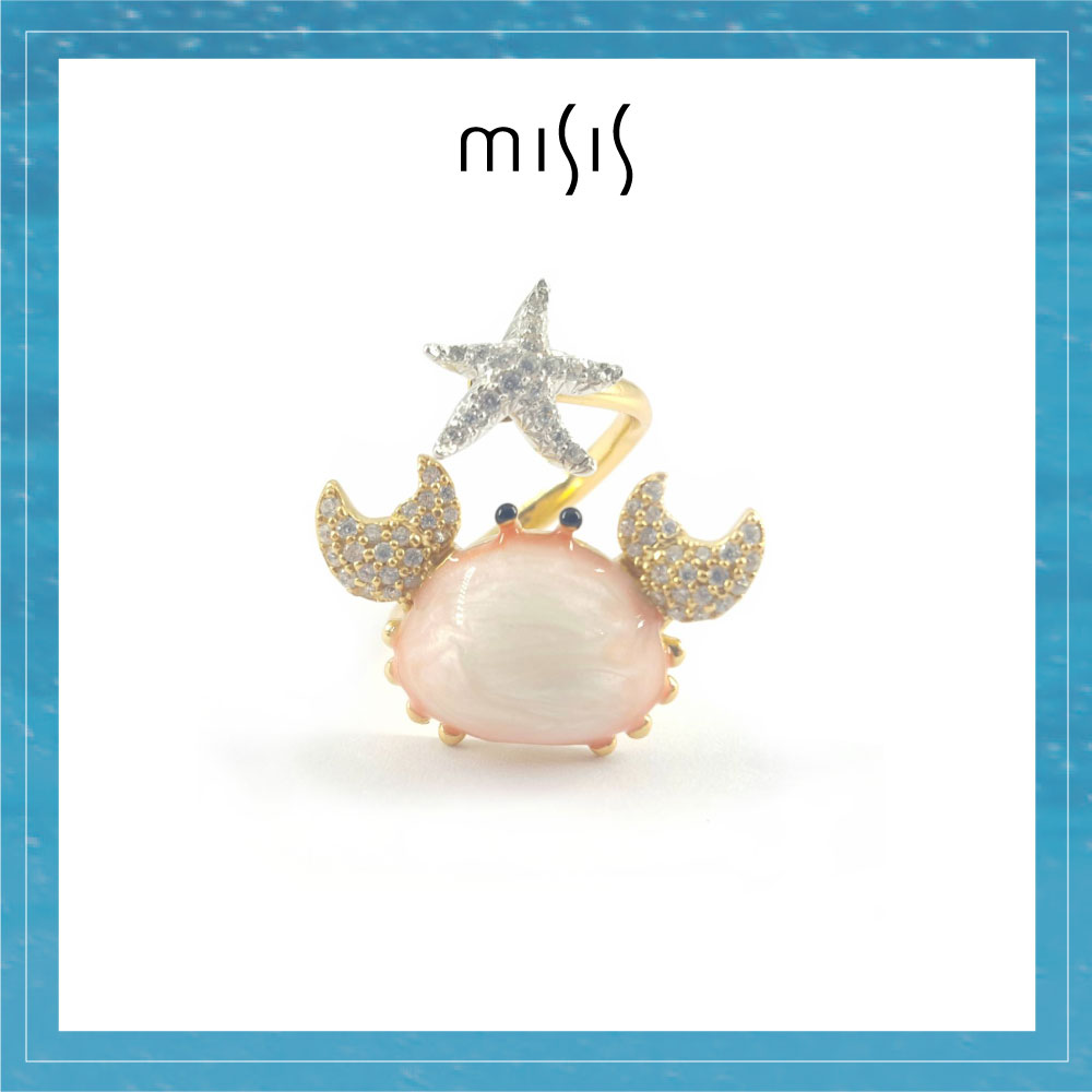 AN03146 มิสซิส แหวนรูปปู ลงยาสีมุกประดับเพชรCZระยิบระยับบนตัวเรือนเงิน ...