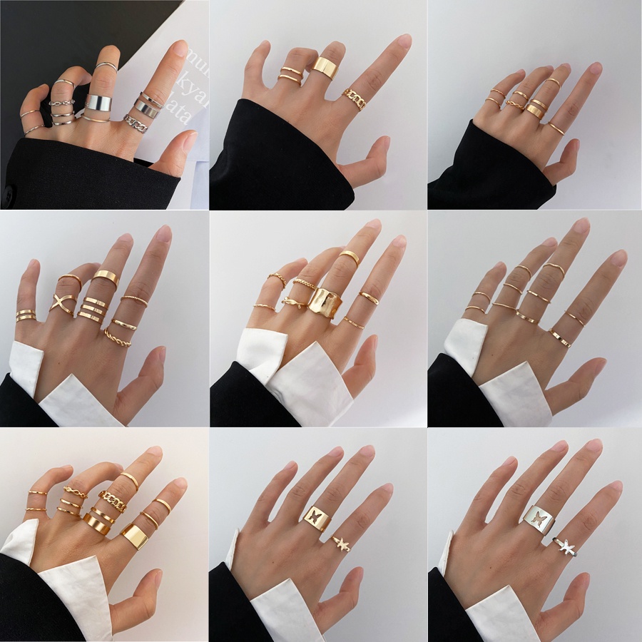 2021 Chain Love Ring Set Classic Butterfly Hollow Pearl Ring Stacking ...