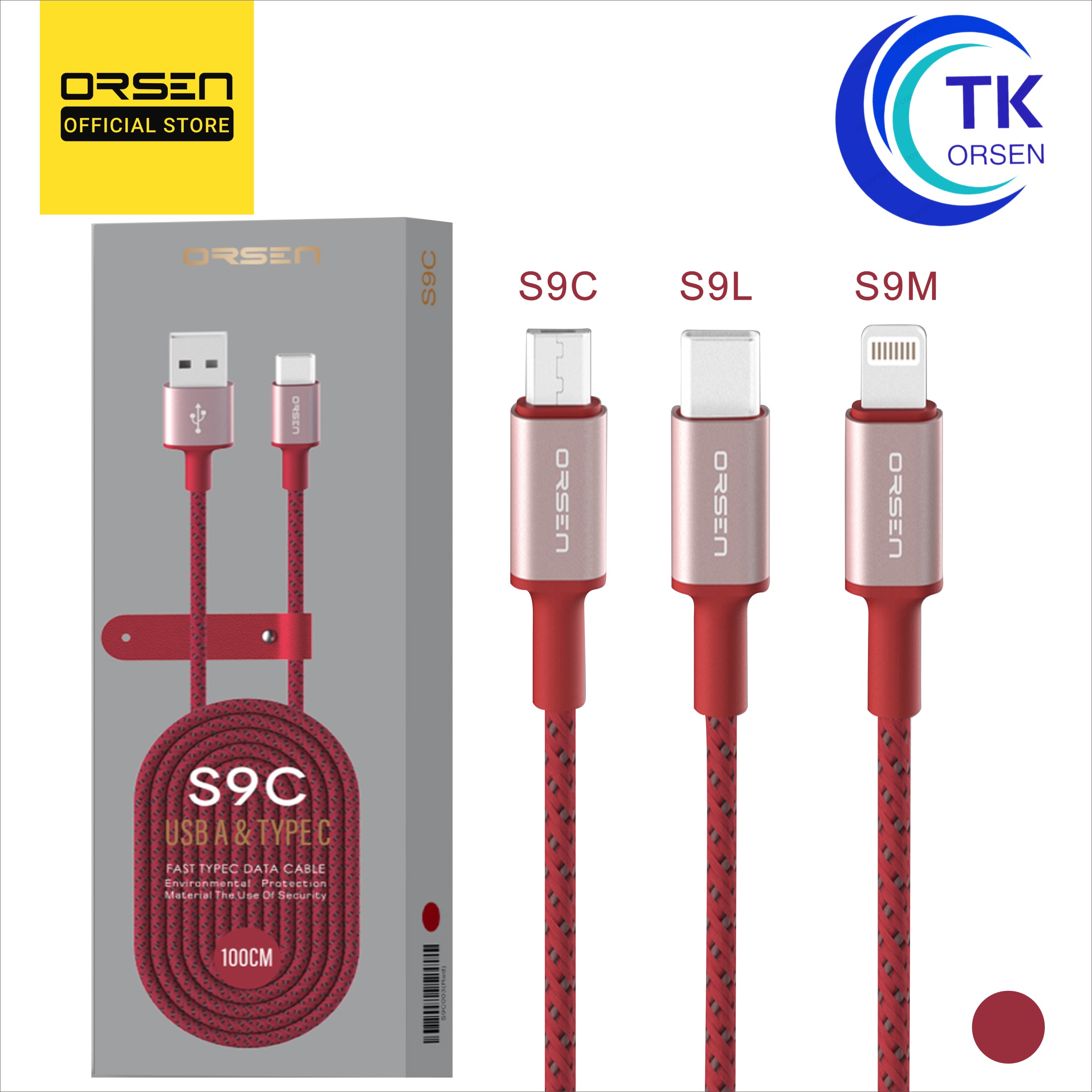 Orsen by Eloop S9 / S9L / S9M / S9C สายชาร์จ ไนลอนถัก USB Data Cable 2.1A Lightning/Micro/Type-C ...