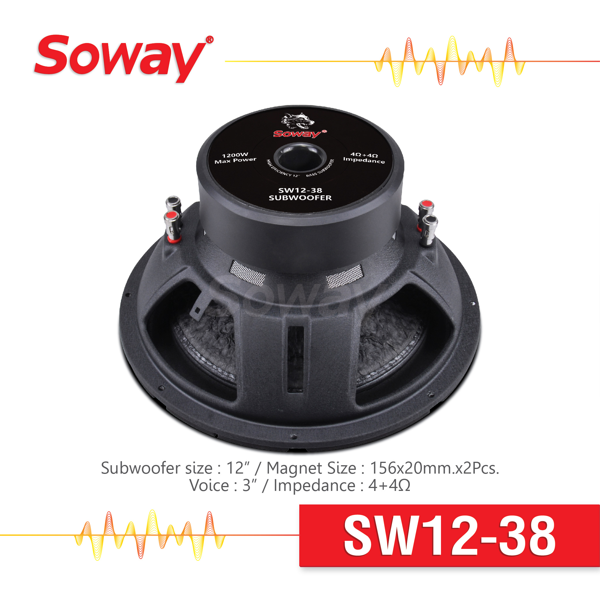 Soway SW12-38 ลำโพงซับวูฟเฟอร์ ขนาด12นิ้ว แม่เหล็ก156x20มม แม่เหล็ก2 ...