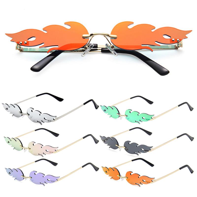 Bicycle Fire Flame Sunglasses Women nd Designer Rimless Wave Eyewear ...