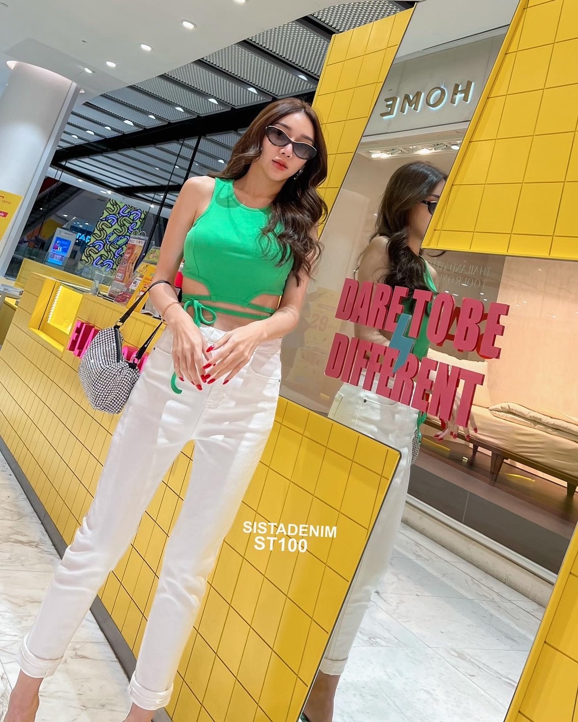 ST100 กางเกงยีนส์สีขาวทรงสลิม - Sista Denim - ThaiPick