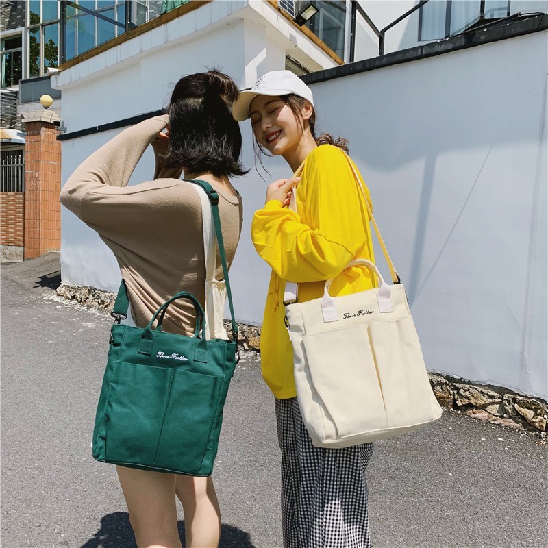 unlimitedshop(UN1569) -L1กระเป๋าสะพายข้าง ผ้าแคนวาส กระเป๋าถือ ...