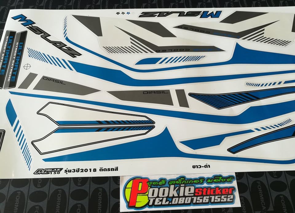 สติ๊กเกอร์ YAMAHA M SLAZ เอ็มสแลช สีขาวดำ ปี 2018 รุ่น 3 สีสวยคุณภาพดี ...
