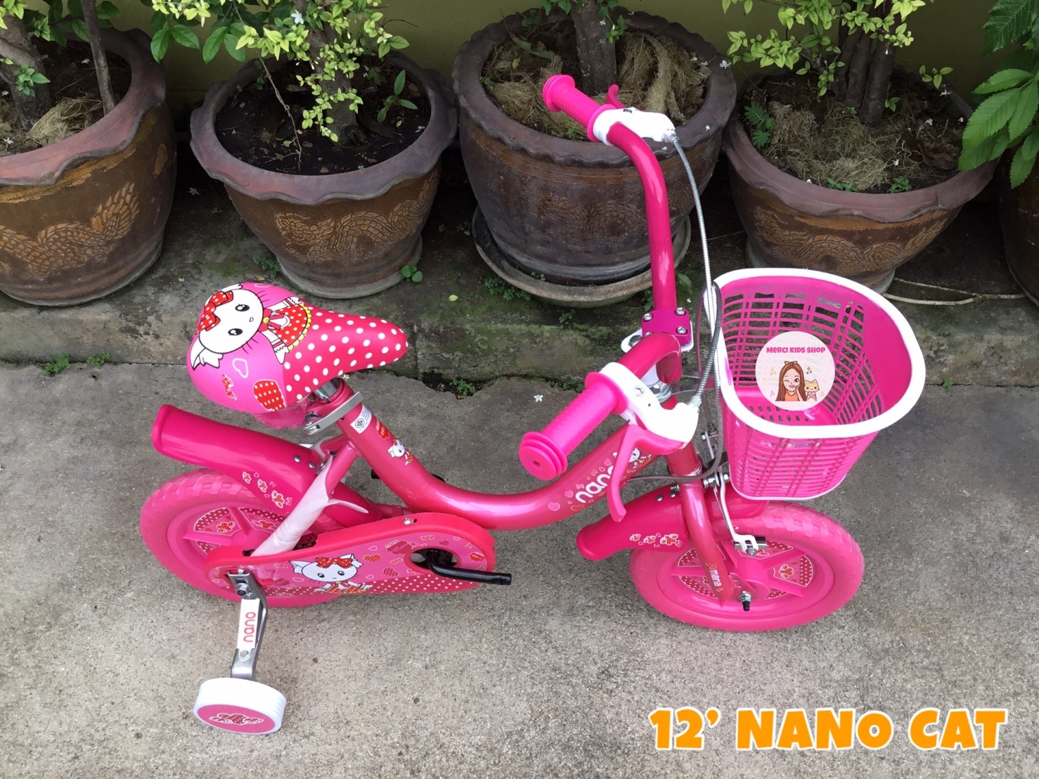 จักรยานเด็ก 12นิ้ว Nano cat สีชมพู จักรยานล้อตัน ไม่ต้องเติมลม มีตระกร ...