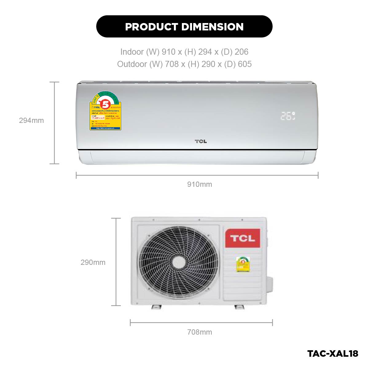 TCL แอร์ ขนาด 18580 BTU ระบบ Inverter เครื่องปรับอากาศติดผนังรุ่น TAC ...