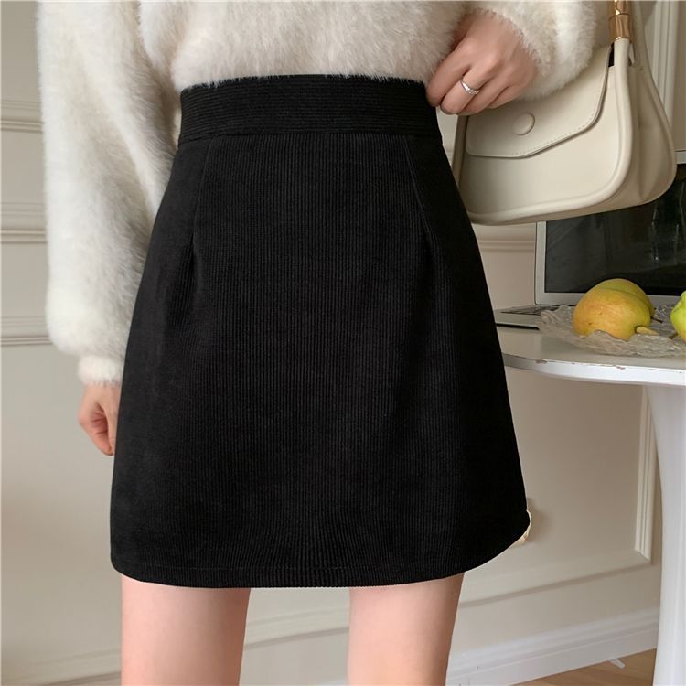 SHA-ผู้หญิงกระโปรงครึ่งตัว 2022 ใหม่ป้องกันการเดินกระโปรงสั้นเอวสูงลูกฟูกคำกระเป๋ากระโปรงสะโพก ...