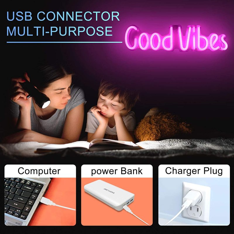 USB Powered Good Vibes LED Neon Sign Night Light Artwork Party Bedroom ...