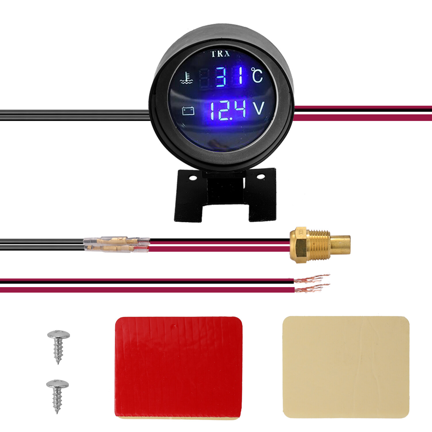 Pengukur Suhu Air Mobil Truk Alat Ukur Voltase Pengukur Tegangan Sensor Suhu Digital Led Bulat
