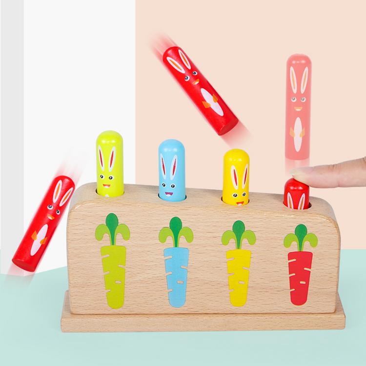 Wooden Montessori Toys Wood Rabbit PopUp Toy Tap Bouncing Stick ...