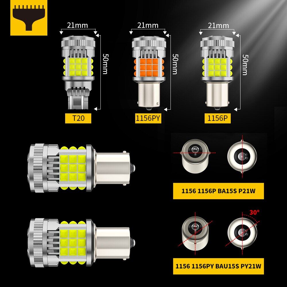 ANMINGPU 2Pcs 1156 S25 BA15S BAU15S P21W T20 7440หลอดไฟ LED Canbus 36SMD 1200LM 24W 12V หลอดไฟ ...