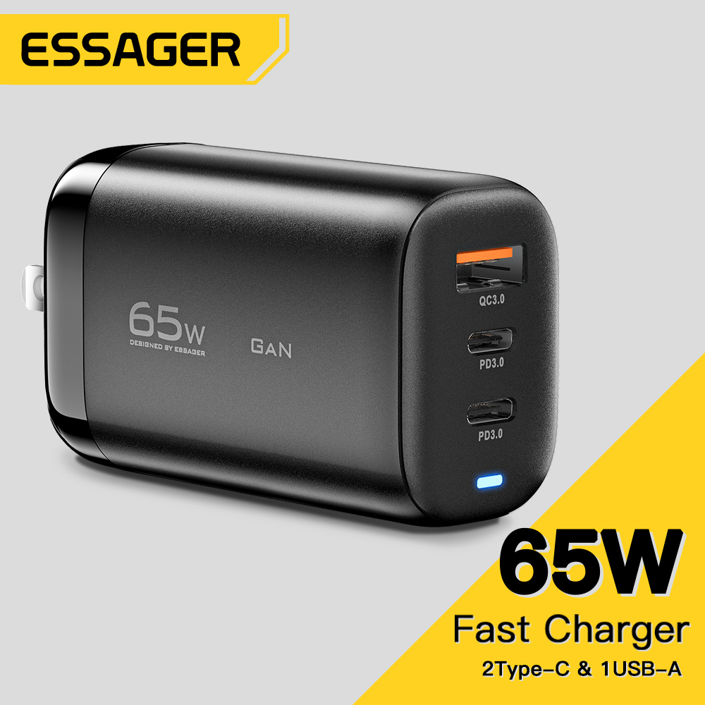 Essager USB Type C Charger GaN Fast Charge Charger 65W QC3.0 PD3.0 USB Charger Cell Phone For ...
