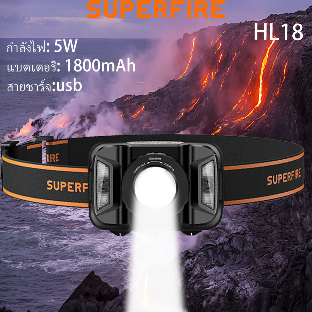 SUPERFIREไฟฉายคาดหัว HL18 ไฟฉายคาดศีรษะ LED ซูมเซ็นเซอร์ตรวจจับการ ...