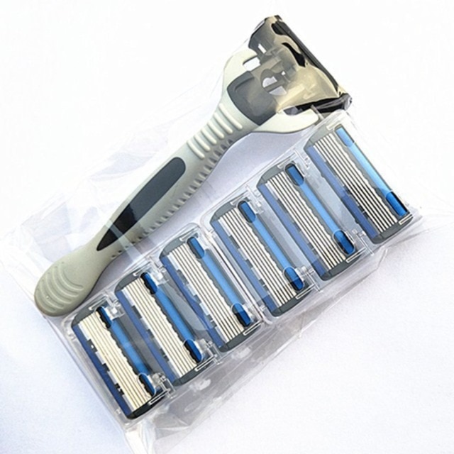 6-Layers Safety Razor Shaver (1 Razor Holder + 7 Blades Head) Cassette ...