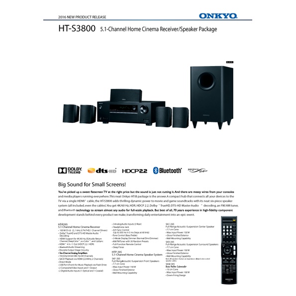 SALE ONKYO : HT-S3800 5.1 Hometheater PACK 100 W/Ch/ 4K HDR / Dolby True / DTS HD / ประกัน ...