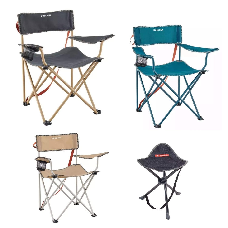 เก้าอี้สนาม Quechua สำหรับตั้งแคมป์ เดินป่า รองรับน้ำหนักสูงสุด 110 กก. ...