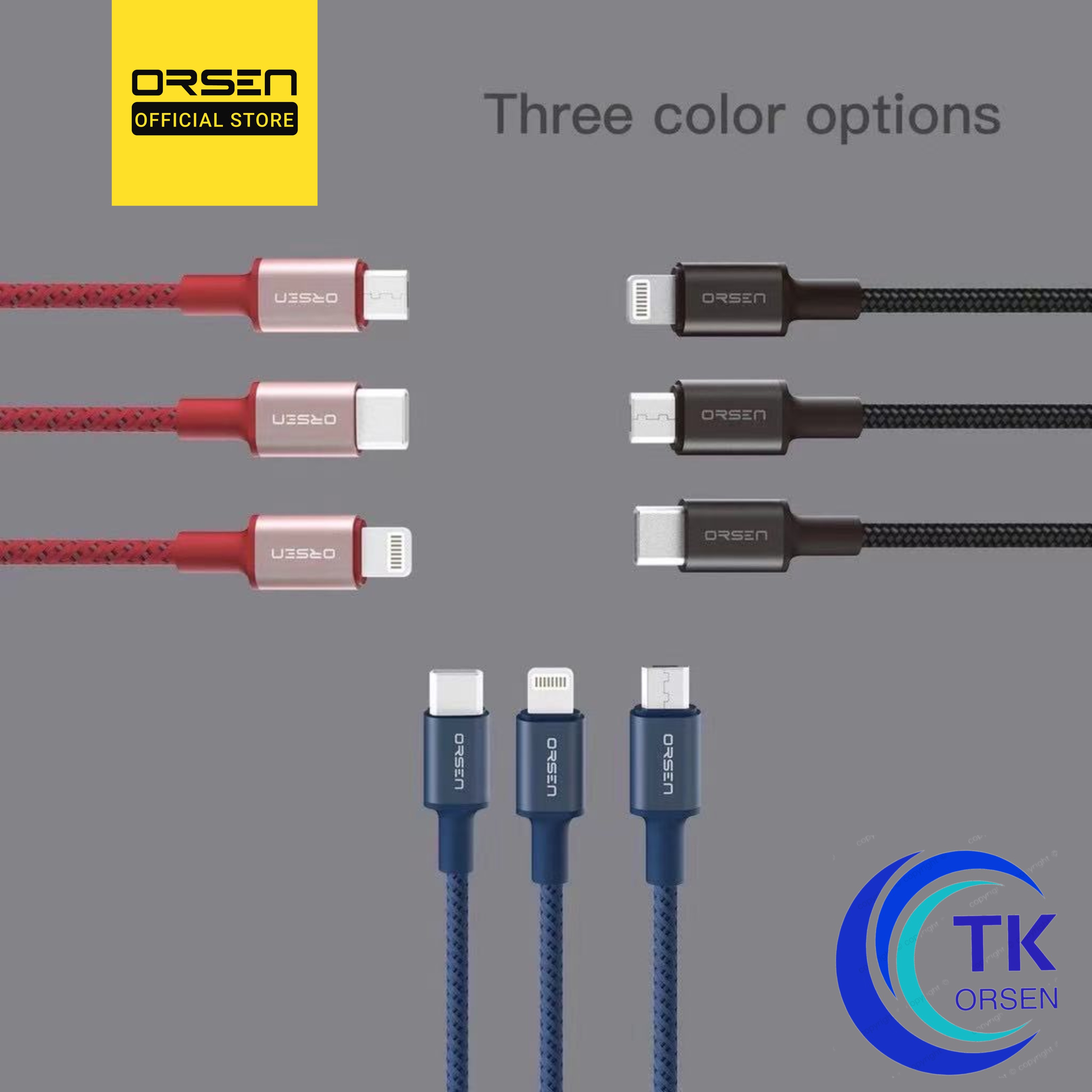 Orsen by Eloop S9 / S9L / S9M / S9C สายชาร์จ ไนลอนถัก USB Data Cable 2.1A Lightning/Micro/Type-C ...