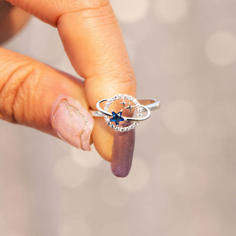 Zircon Crystal Planet Rings For Women Girls Universe Star Engagement ...