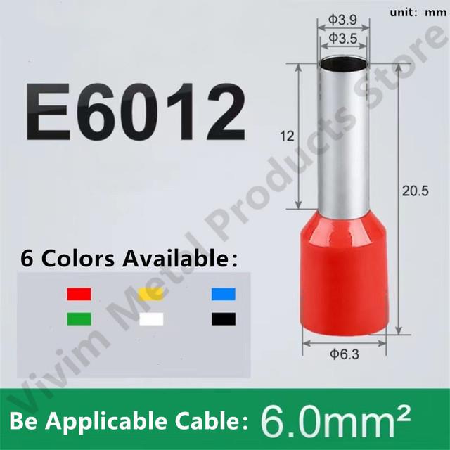 100pcs/Pack E6012 Insulated Ferrules Terminal Block Cord End Wire 10AWG ...