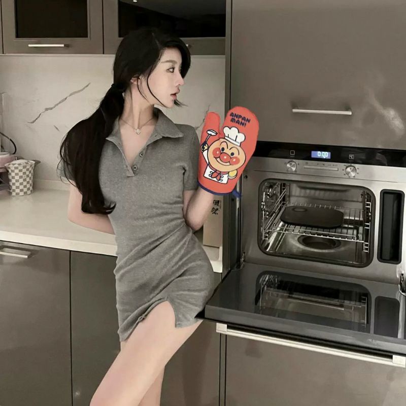 Zero shop????พร้อมส่ง???? (Zero-28068) ชุดเดรส ไหมพรมผ้าร่องคอปกใส่สบาย ดีเทลปลายแหวกเซ็กซี่เบาๆ ...