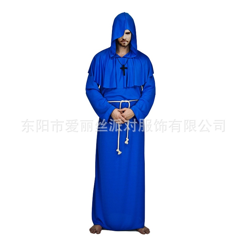 Halloween carnival men monks blue robes masked ball monk stage ...