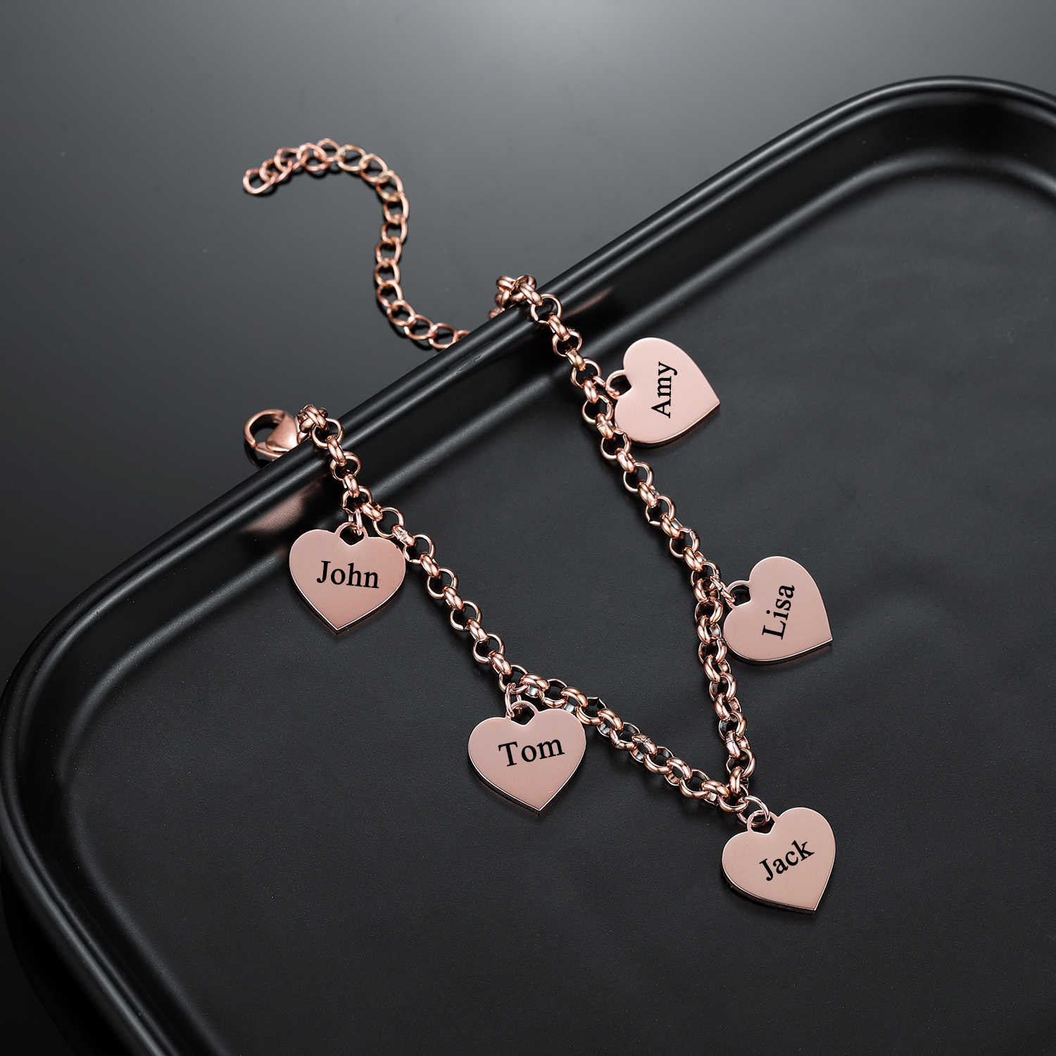 Gold Heart Charm Bracelet Engraved Pendant- Personalized Hearts Charms ...