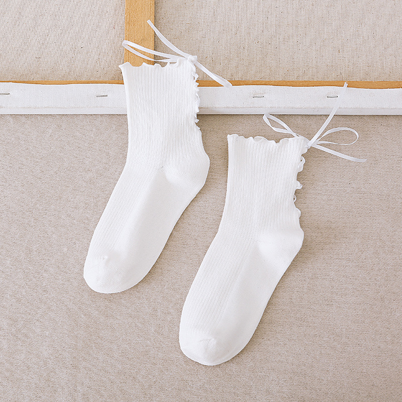Japanese spring style solid color fungus lace women's socks handmade ...
