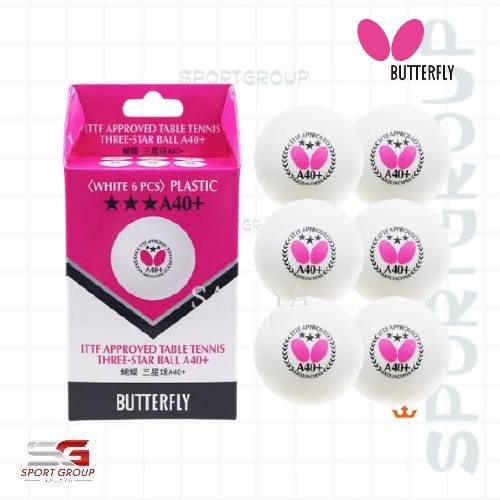ลูกปิงปองสีขาว Butterfly รุ่น A40+ 3 ดาว 1 กล่อง/ 6 ลูก ของแท้ 100% - สปอร์ตกรุ๊ป - ThaiPick