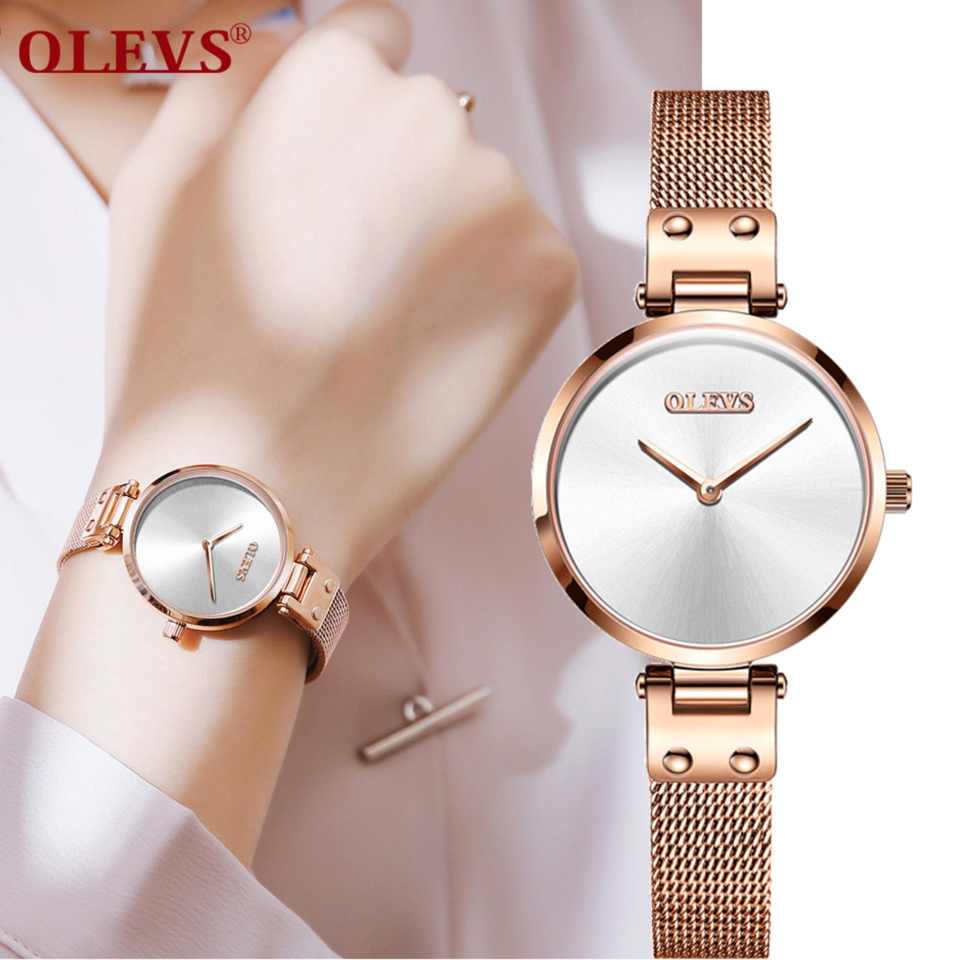 OLEVS Watch For Womens Genuine Water Proof Simple Style Rose Gold Mesh ...