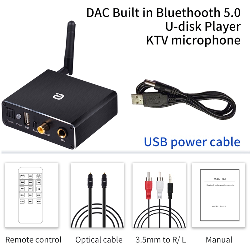 Wireless Bluetooth 5.0 Receiver Audio DAC Converter U-Disk Player KTV ...