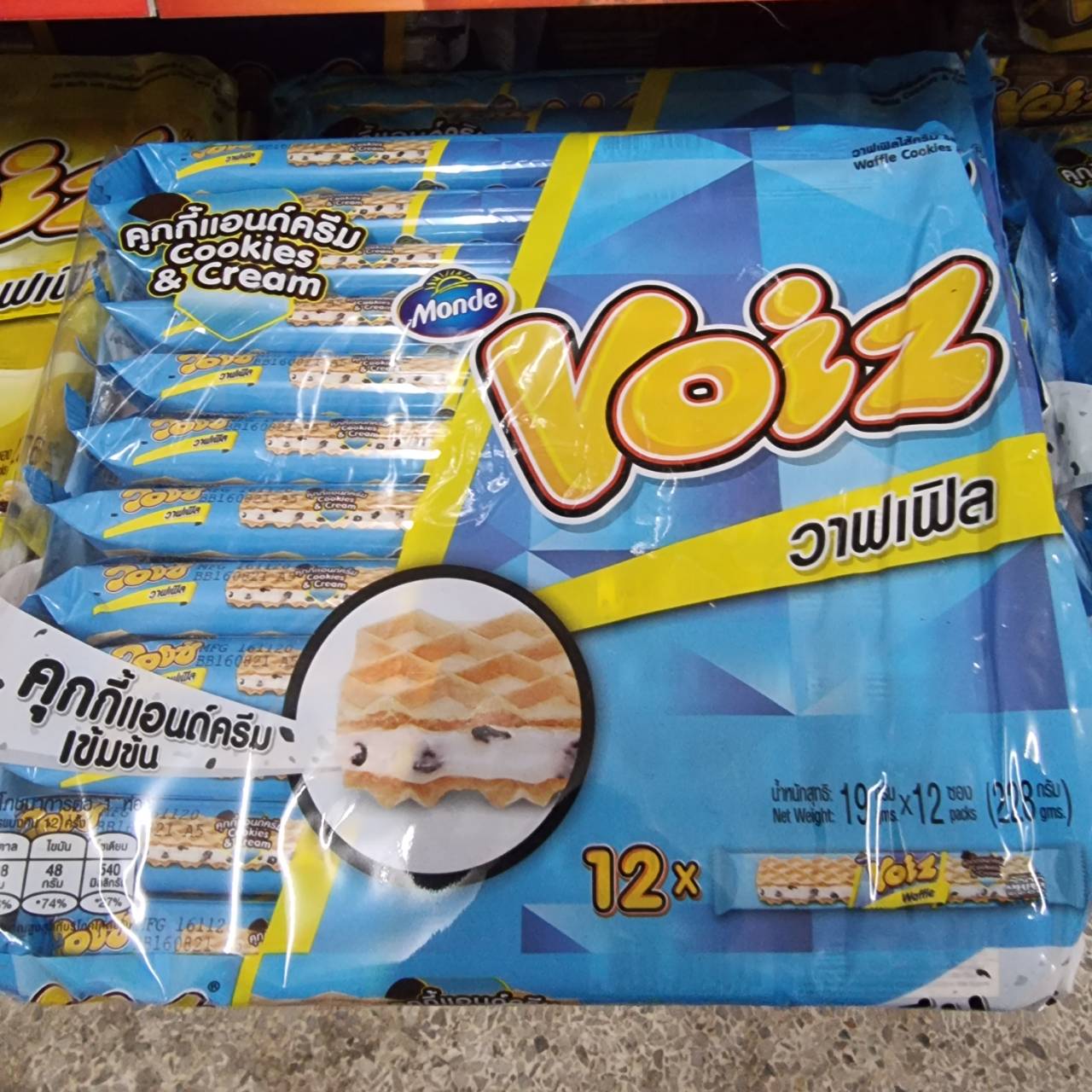 วอยซ์ วาฟเฟิล รส คุ้กกี้แอนด์ครีม 19 กรัม x 12 ซอง voiz waffle cookie ...