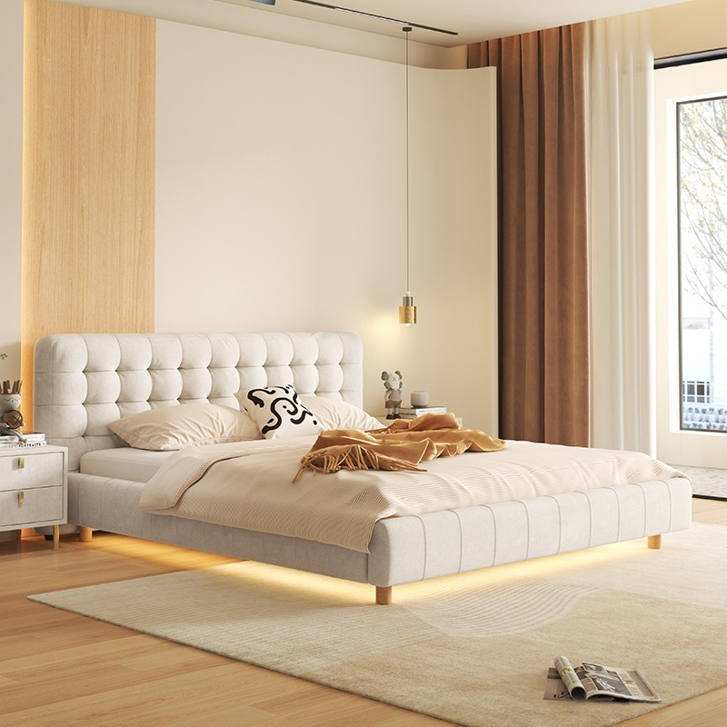 Bed เตียงนอน 6 ฟุต 5ฟุต Double Bed Tech cloth bed Cream Wind frosted ...