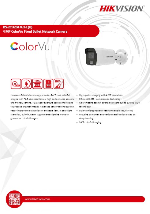 Hikvision Colorvu IP Camera กล้องวงจรปิด 4MP รุ่น DS-2CD2047G2-L (C ...