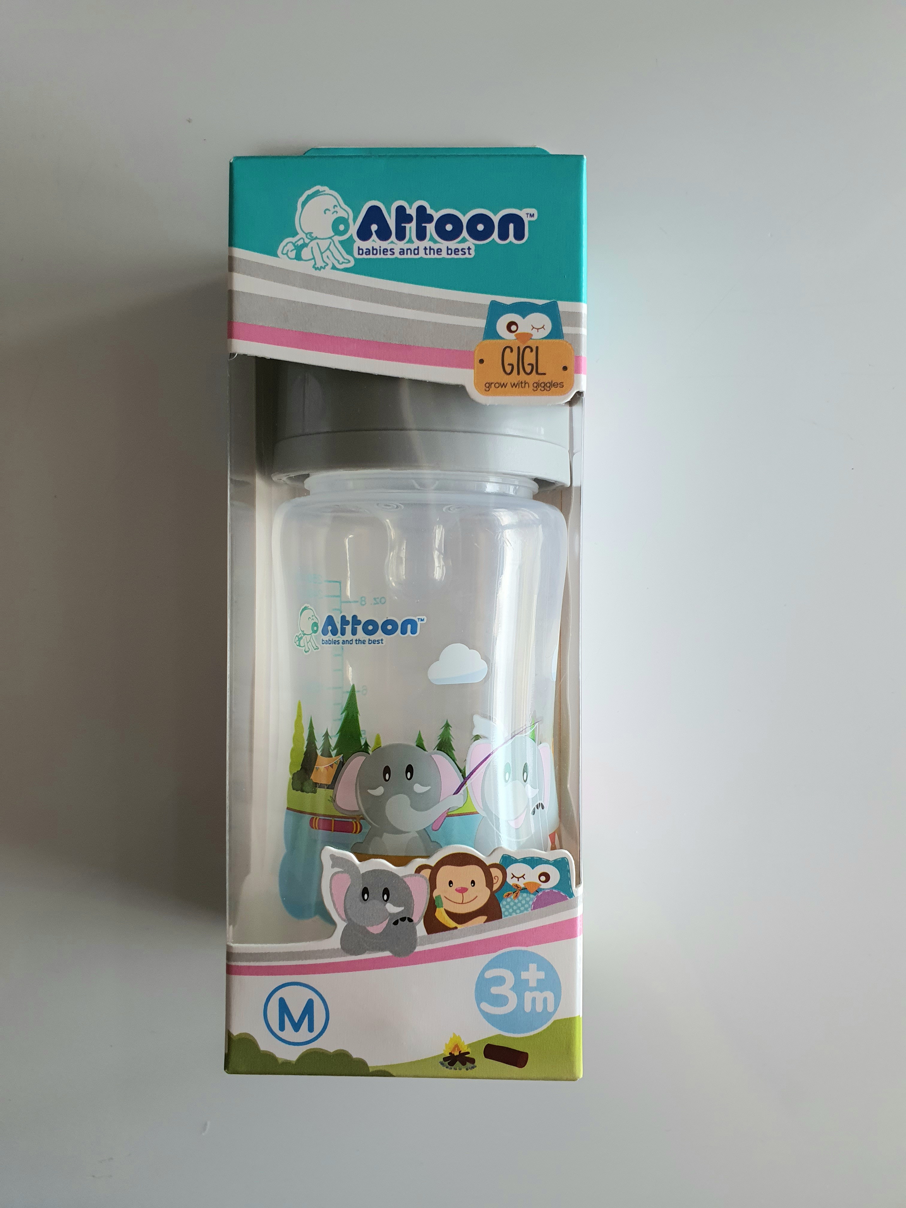 ขวดนมคอกว้าง แอทตูน Attoon รุ่นซาฟารี ลายการ์ตูน 3 แบบ ขนาด 4 ออนซ์และ 8 ออนซ์ เด็กแรกเกิด ทารก ...