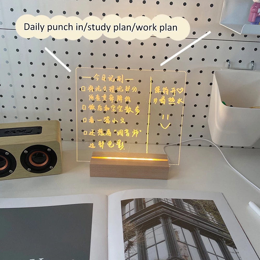 Junjunกระดานข้อความอะครีลิคใส LED กระดานใส กระดานเขียนเรืองแสง โคมไฟข้างเตียง USB ค่าใช้จ่าย ไฟ ...