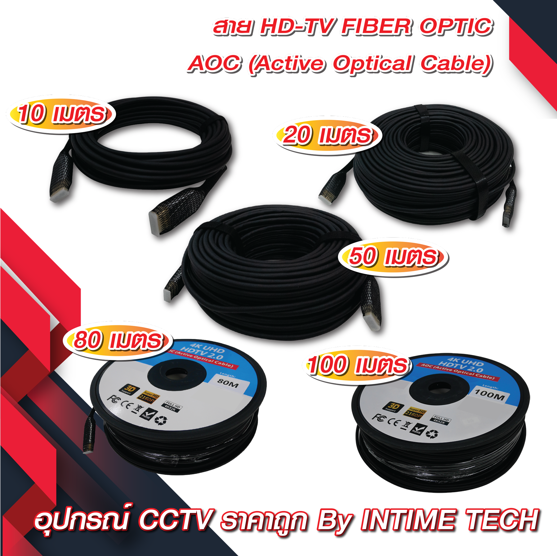 สาย เอชดีเอ็มไอ HDTV Fiber AOC (active optical cable) hdmi ยาว 10m 20m ...