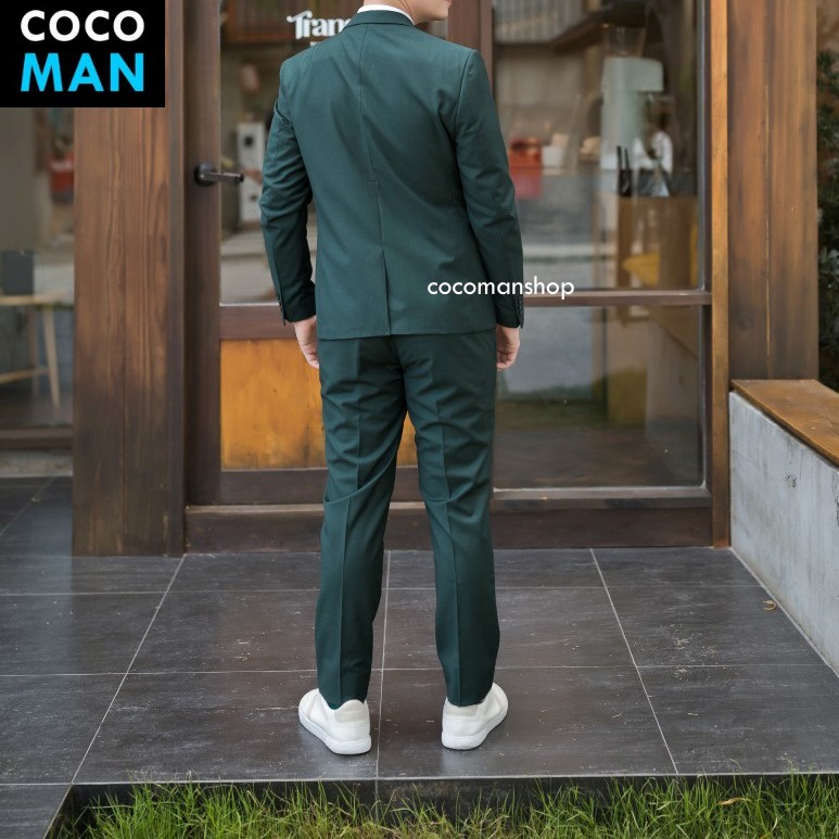 COCO-MAN ชุดสูทผู้ชาย สีเขียวเข้ม เสื้อสูท กระดุม 2 เม็ด มีกางเกงเข้า ...