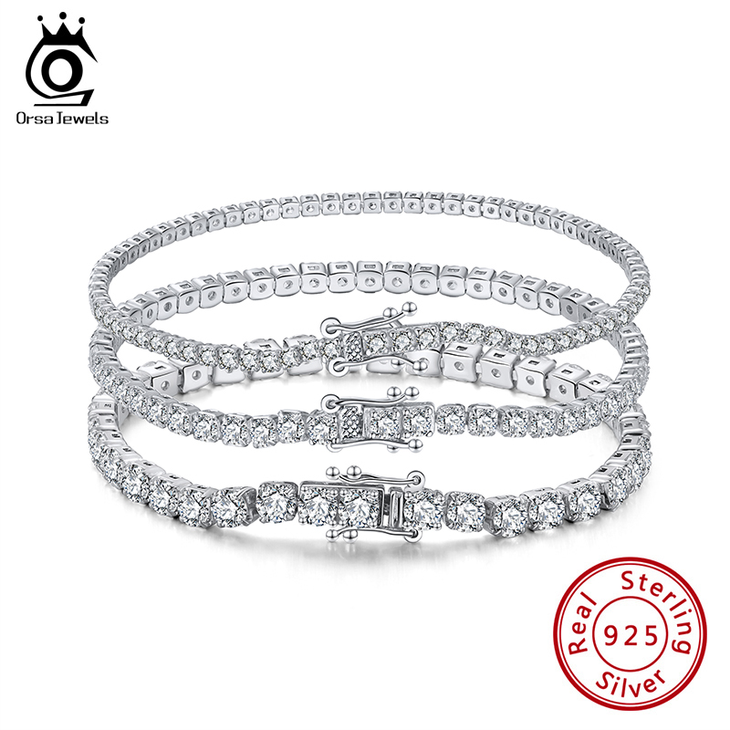 ORSA JEWELS 4mm Round Cut Tennis Bracelet in 925 Sterling Silver White Gold Woman Men Bracelets ...