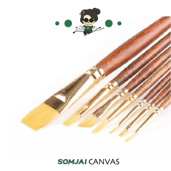 Sino Art ชุดพู่กัน ด้ามสั้น ขนสังเคราะห์ สีทอง จำนวน 7 ด้าม รุ่น SFB0275 - Somjai Canvas - ThaiPick