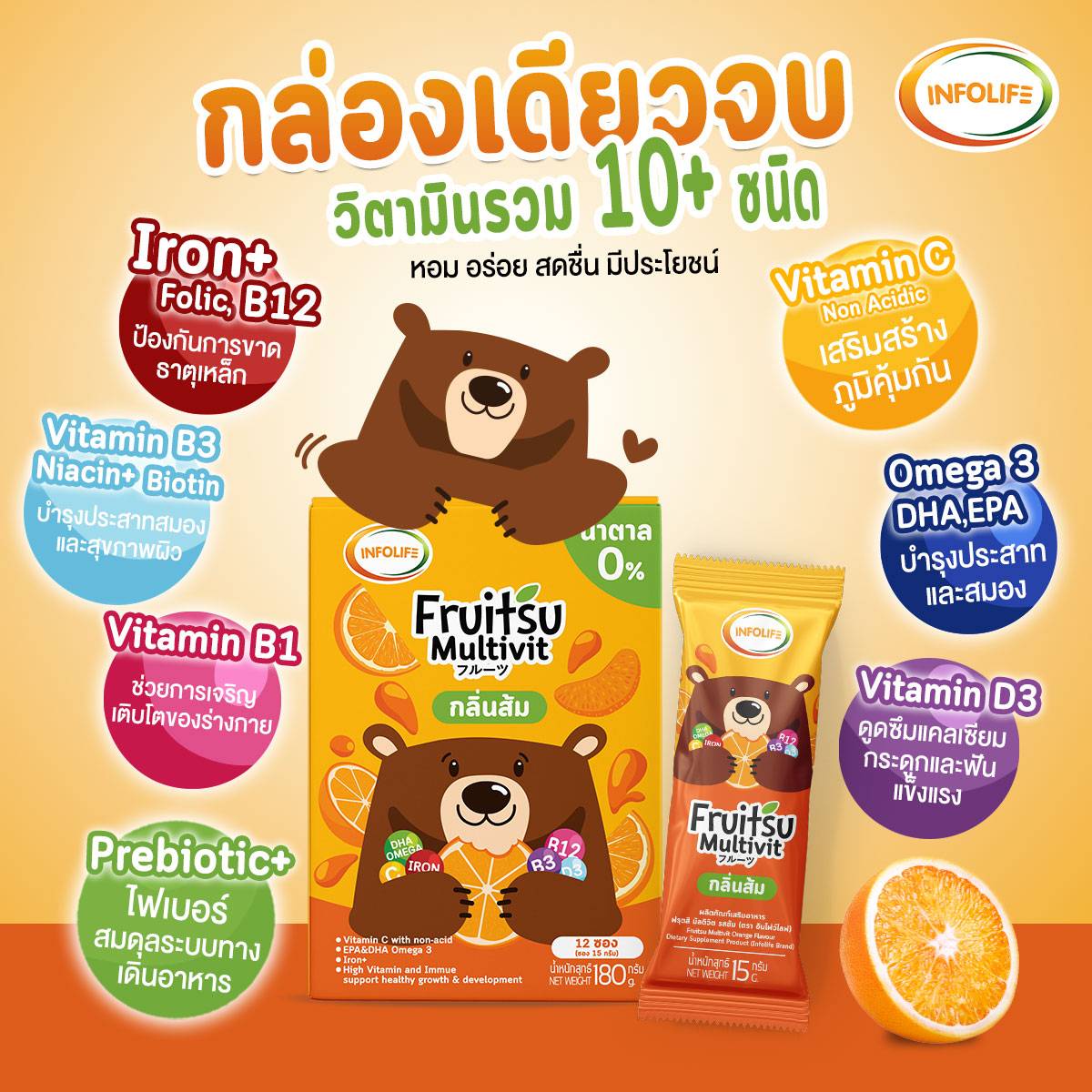 ิวิตามินรวมชงดื่มสำหรับเด็ก Fruitsu Multivit เสริมภูมิคุ้มกัน ต้านหวัด ลดภูมิแพ้ บำรุงสมองเสริม ...